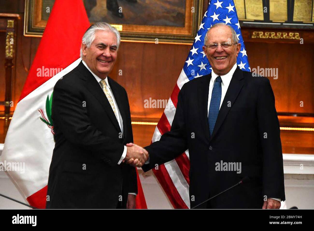 U.S. Secretary of State Rex Tillerson shakes hands with Peruvian ...