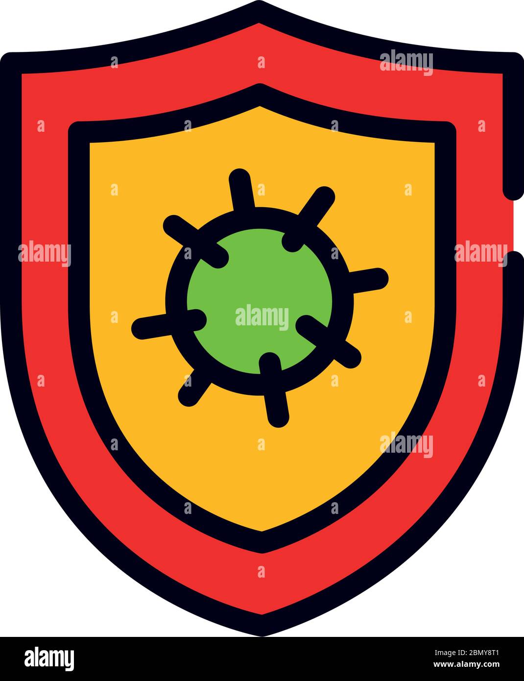 shield protecting from virus icon over white background, line and fill ...