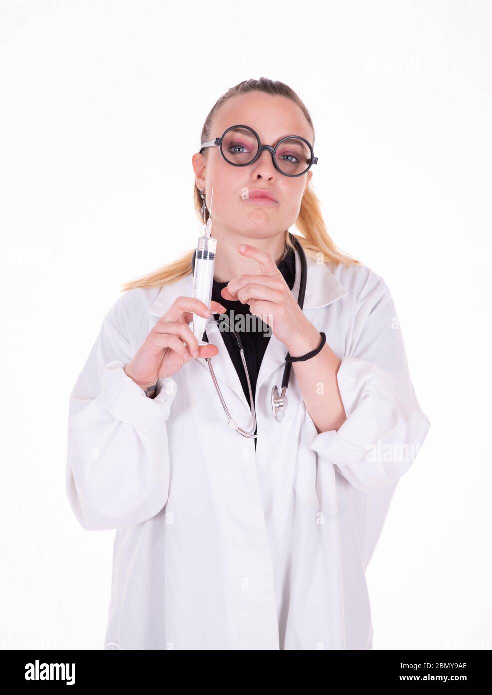 young medic with blue eye in the white background look the camera Stock ...