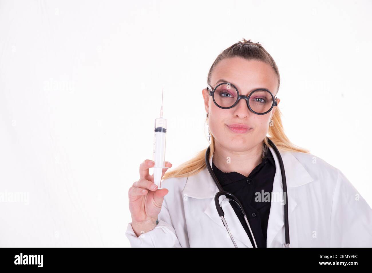 young medic with blue eye in the white background look the camera Stock ...