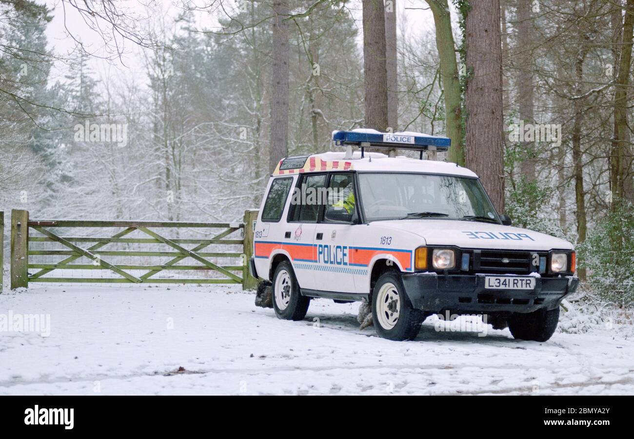 Hampshire Constabulary marked police cars on patrol in the Lyndhurst ...
