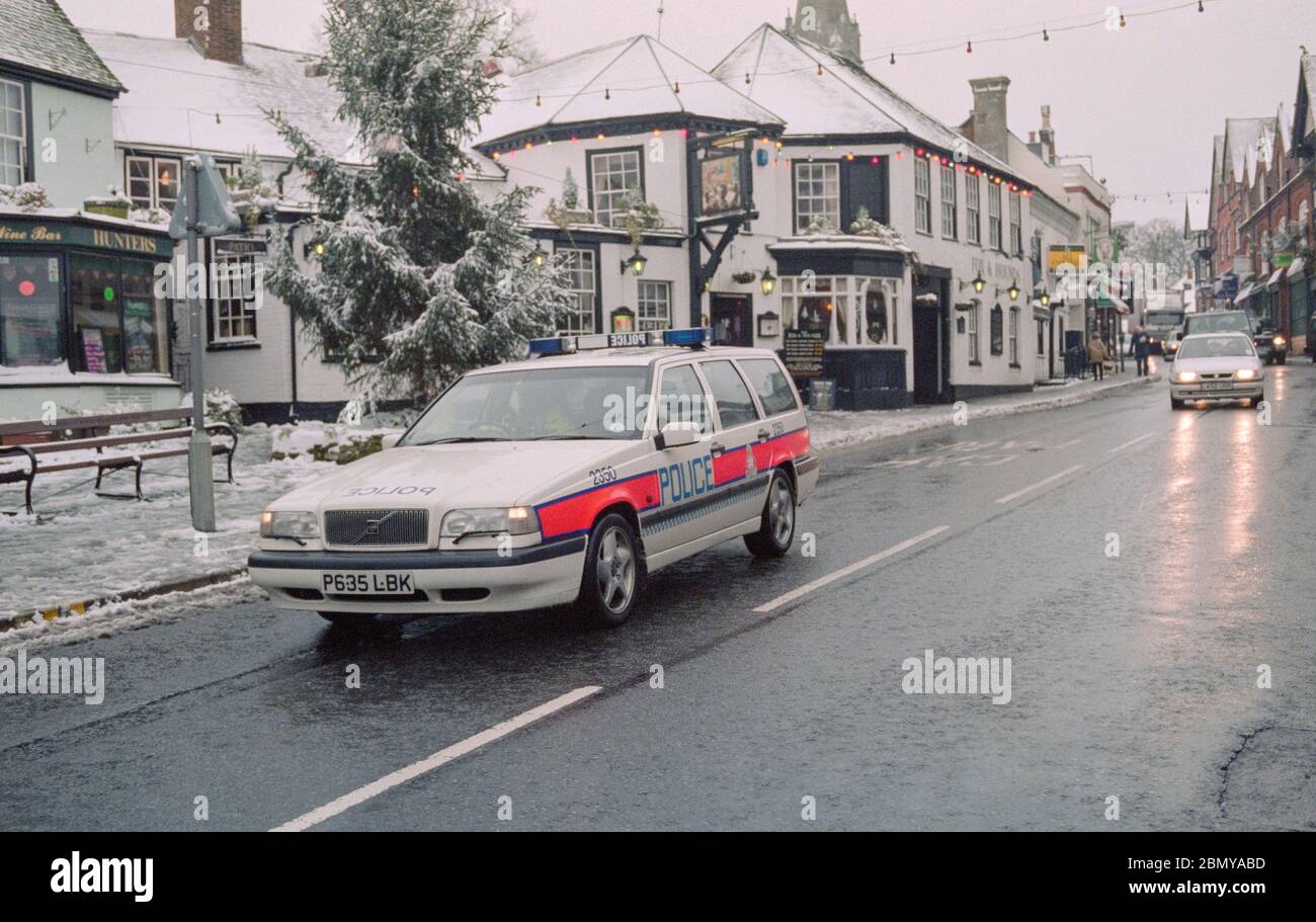 Hampshire Constabulary marked police cars on patrol in Lyndhurst High ...