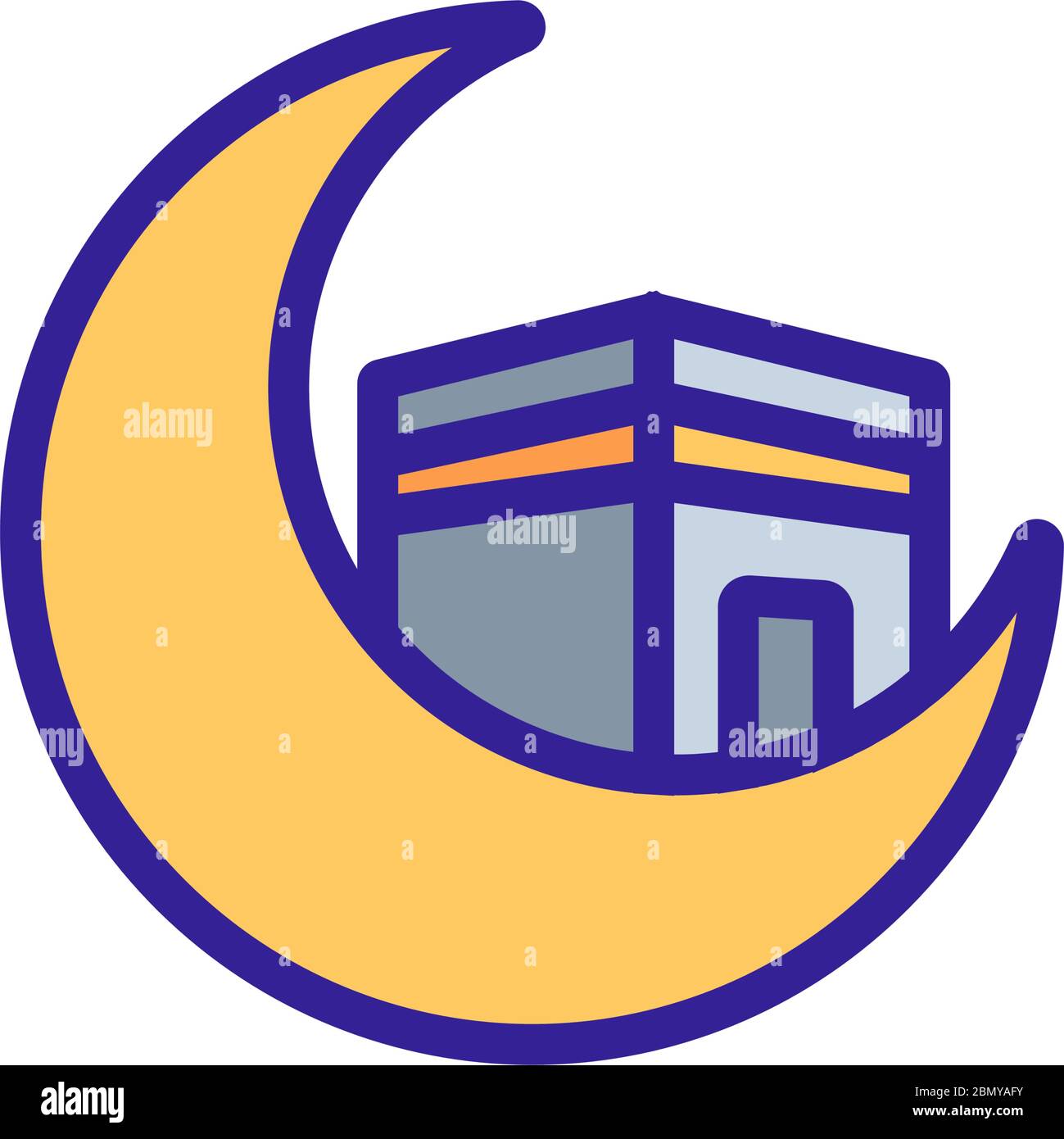 construction of hajj and moon in foreground icon vector outline ...