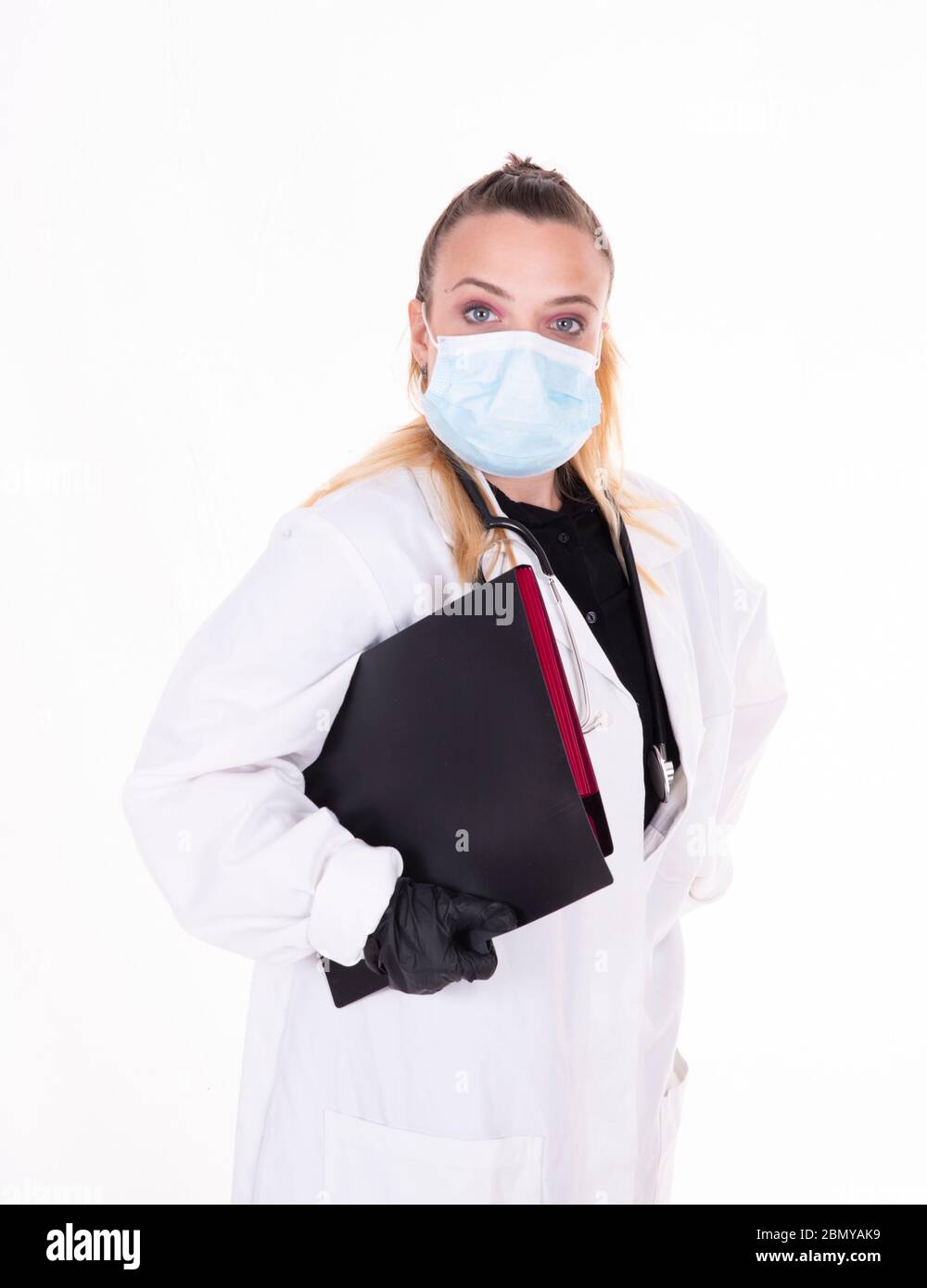 young medic with blue eye in the white background look the camera Stock ...