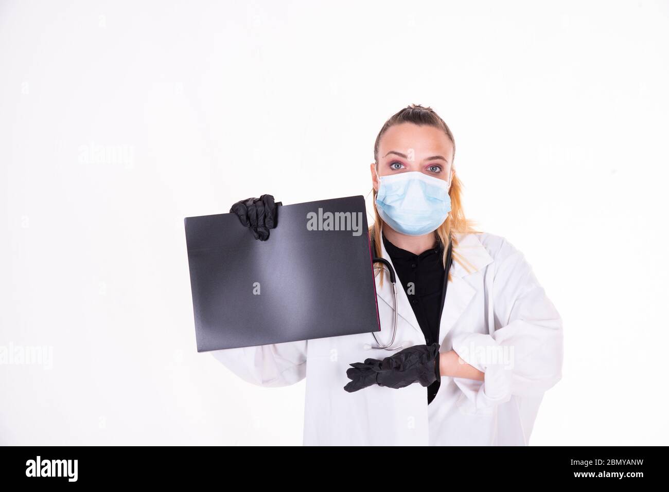 young medic with blue eye in the white background look the camera Stock ...