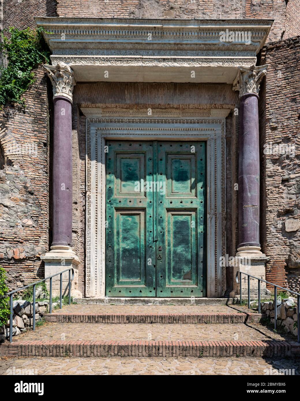 View at the entrance doors into Temple of Romulus in Rome, Italy Stock ...