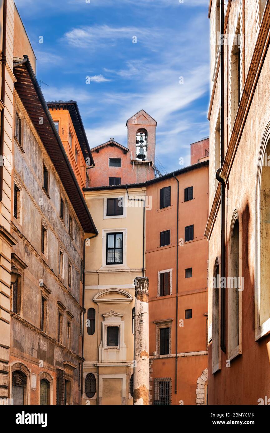 Piazza de Massimi in Rome. Column from a small ancient theater named ...