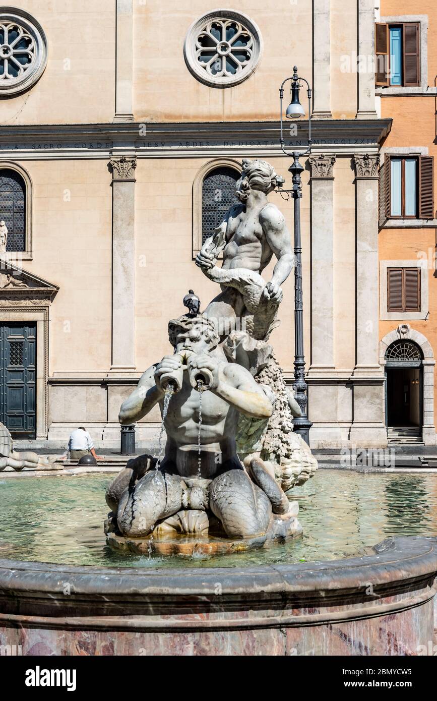 View at the sculpture in Fountain del Moro in Piazza Navona, Rome ...