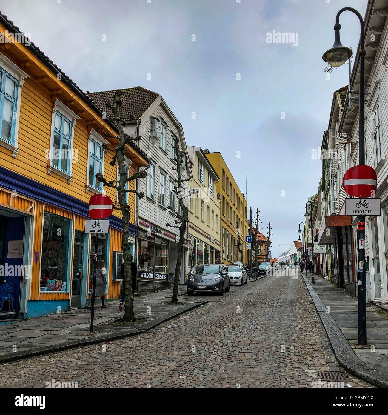 Typical Colourful Shopping High Street In Stavanger Norway, With No ...