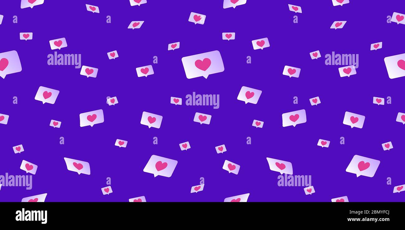 Social media likes and hearts flying down seamless pattern Stock Vector ...