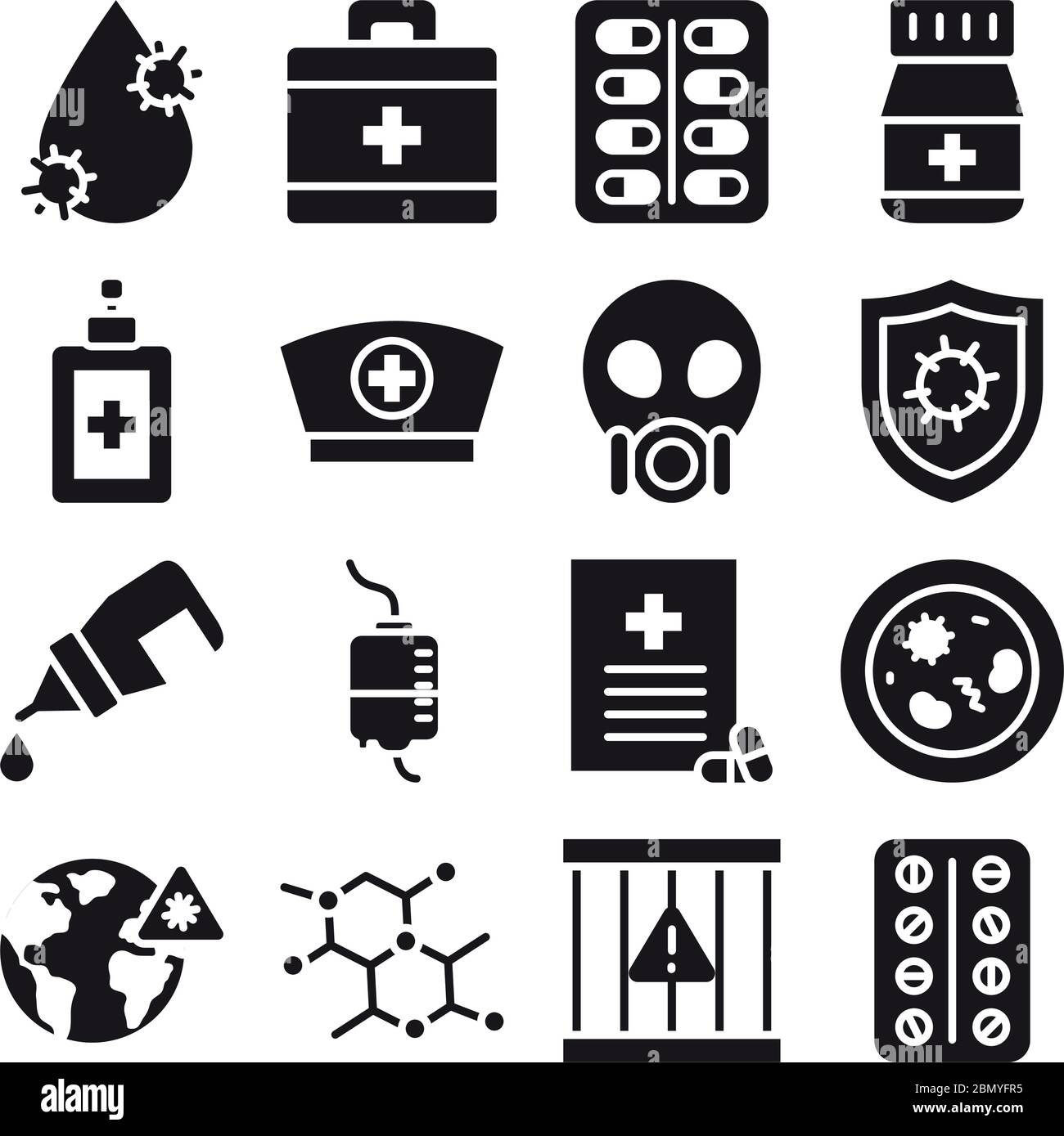 water drop, virus and medicine icon set over white background ...