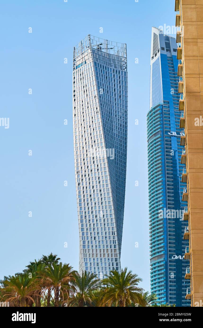 DUBAI, UAE - MARCH 2, 2020: The futuristic exterior of Cayan (Infinity) Tower, famous as the ...