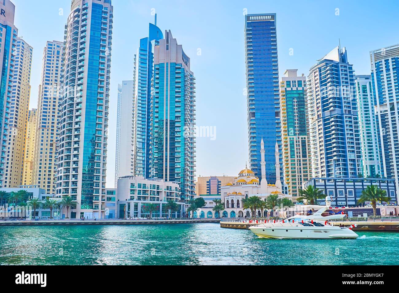 DUBAI, UAE - MARCH 2, 2020: Mohammed Bin Ahmed Al Mulla Mosque with two ...