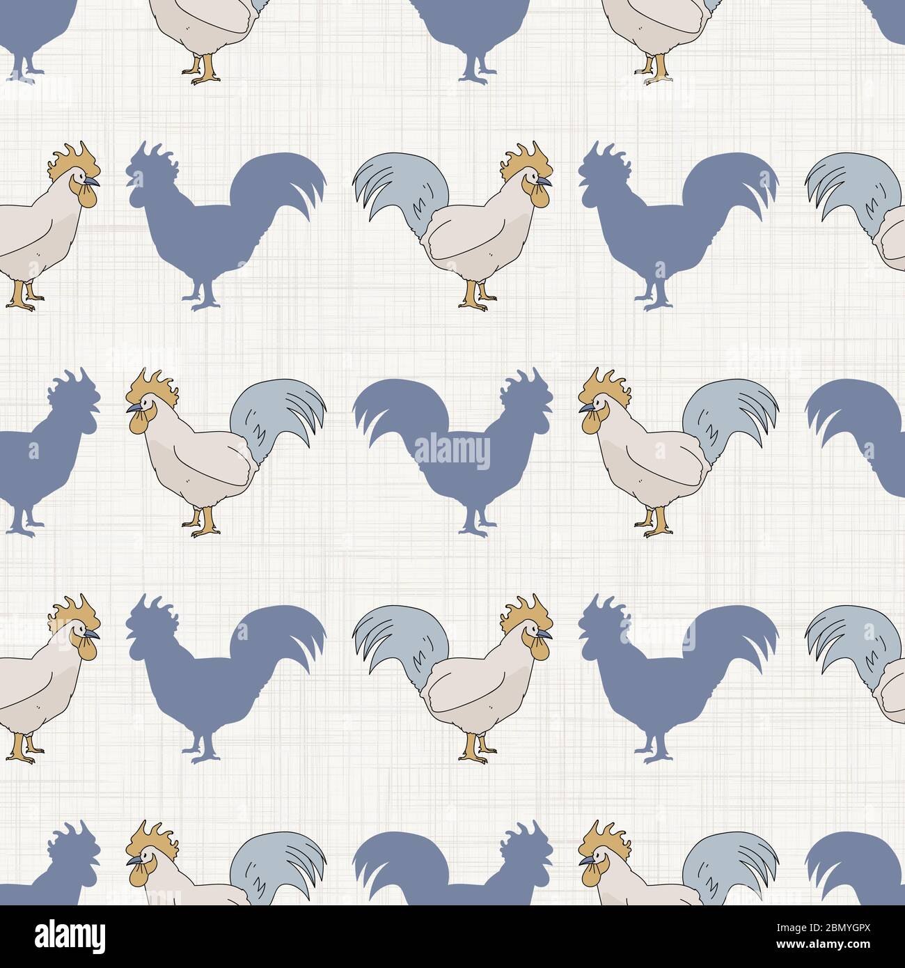 Seamless french farmhouse cockerel pattern. Provence linen shabby chic ...