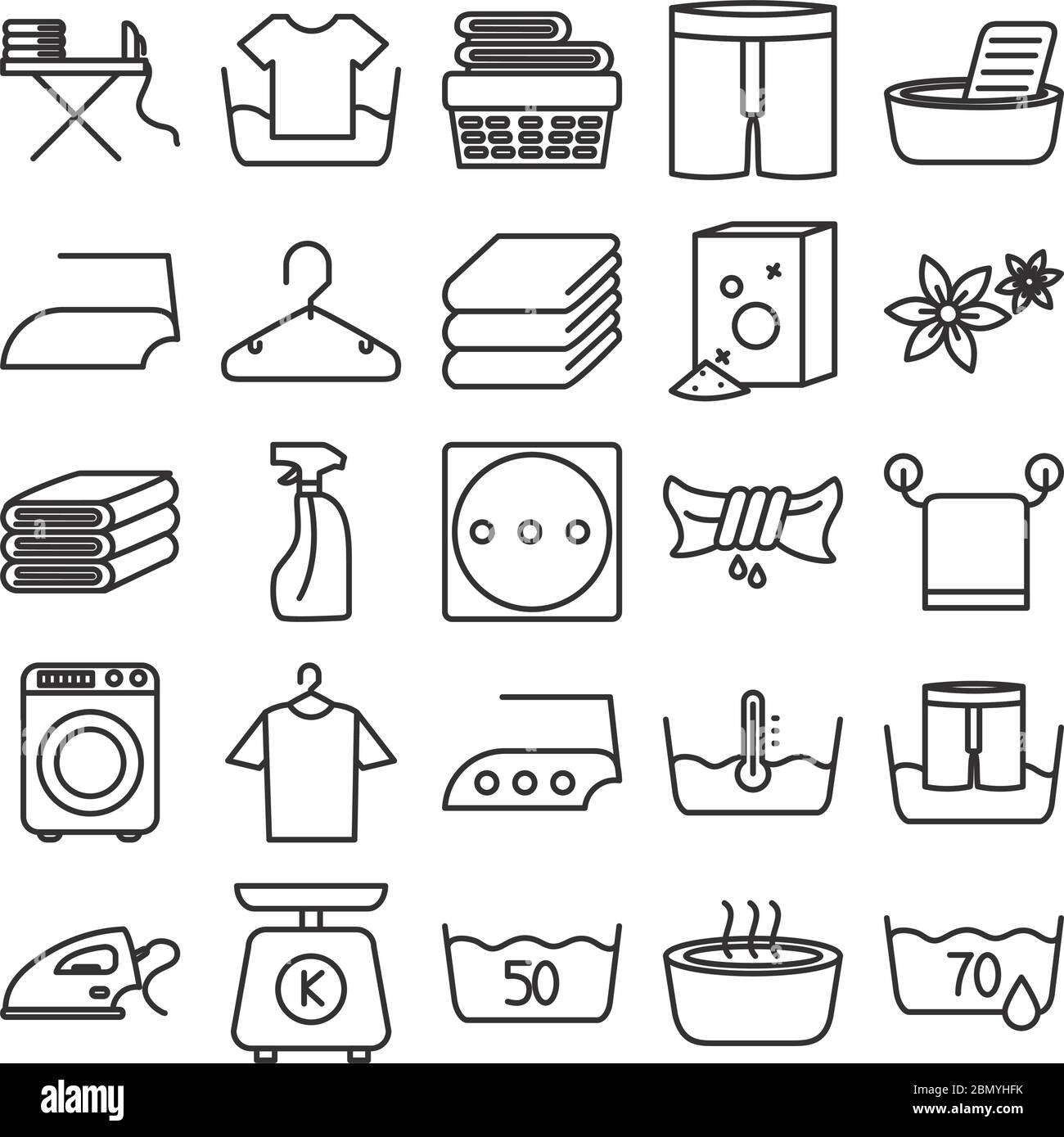 iron and textile care symbols icon set over white background, line ...