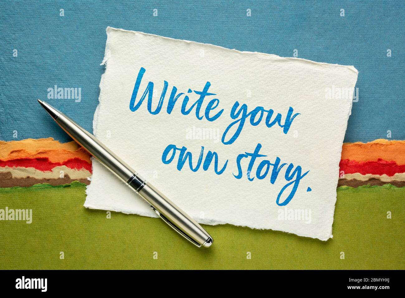 write your own story inspirational note - handwriting on a handmade rag ...