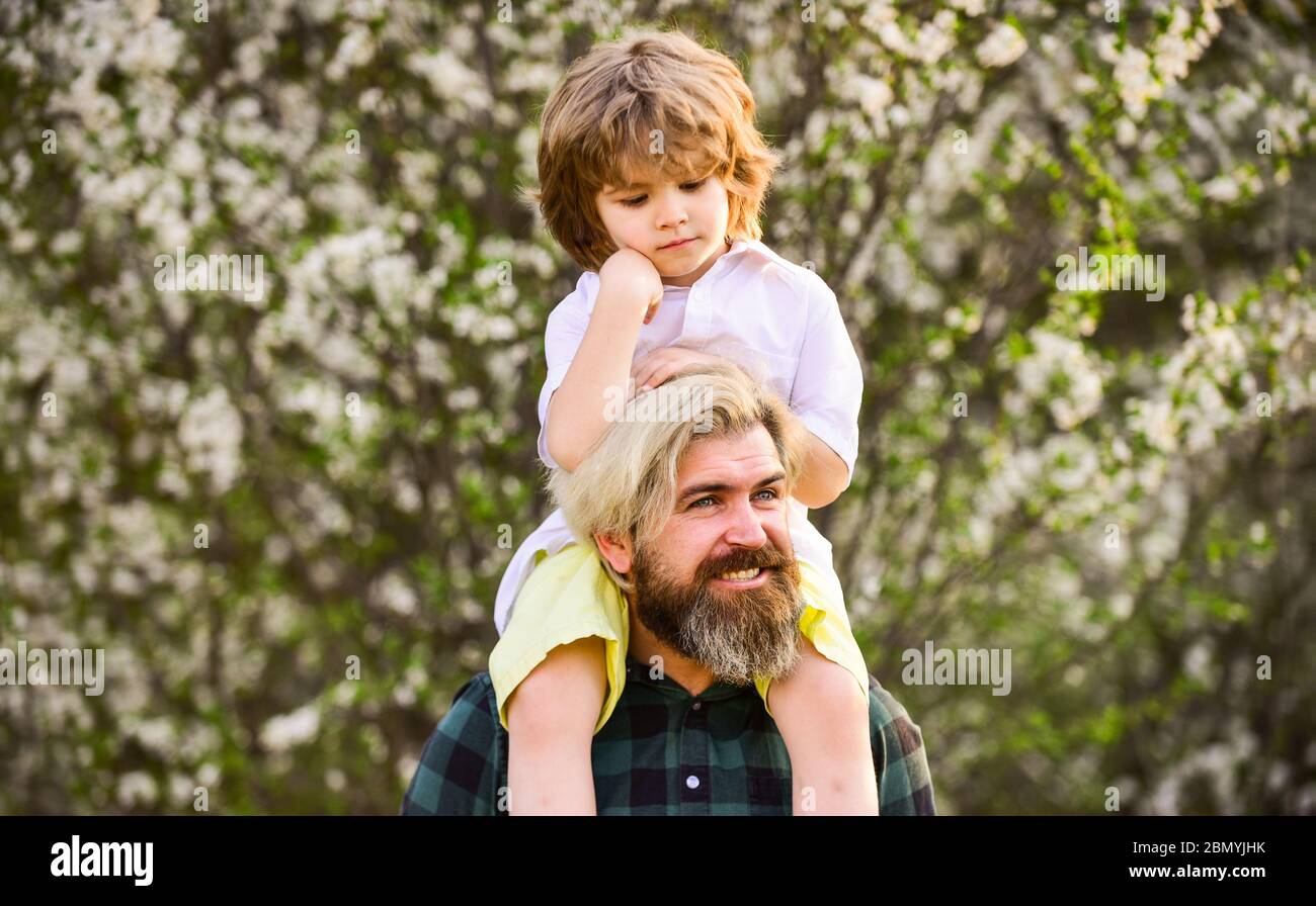 Dad and son. Little son. Spring walk. Fatherhood. Happy family. Fathers ...