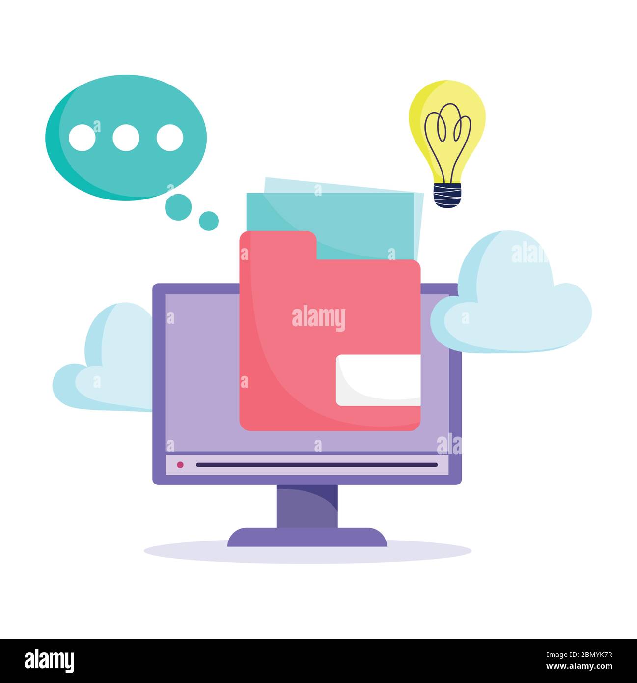 online education, computer screen folder files message cartoon vector ...