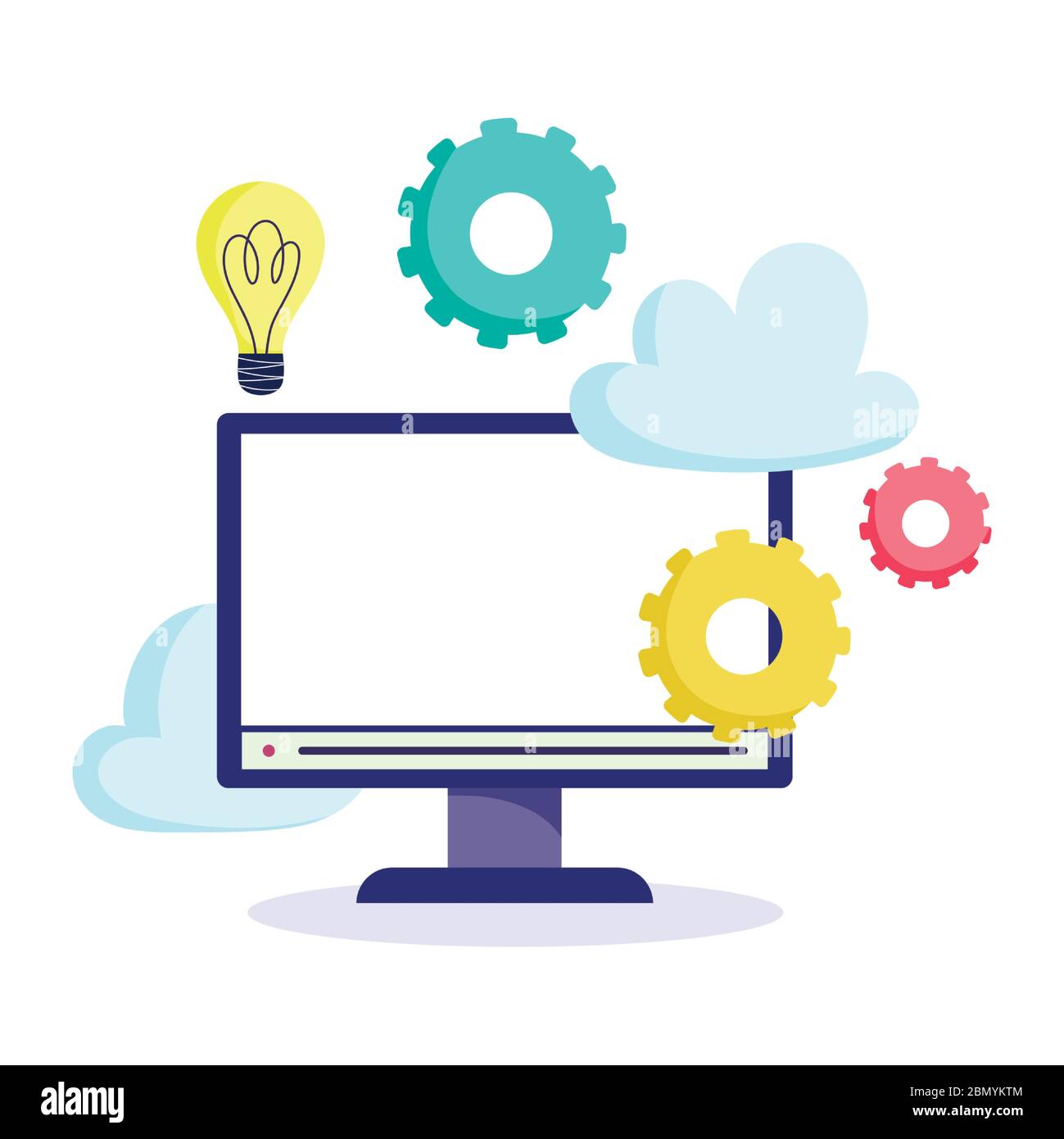 online education, computer monitor idea gears class lesson vector ...