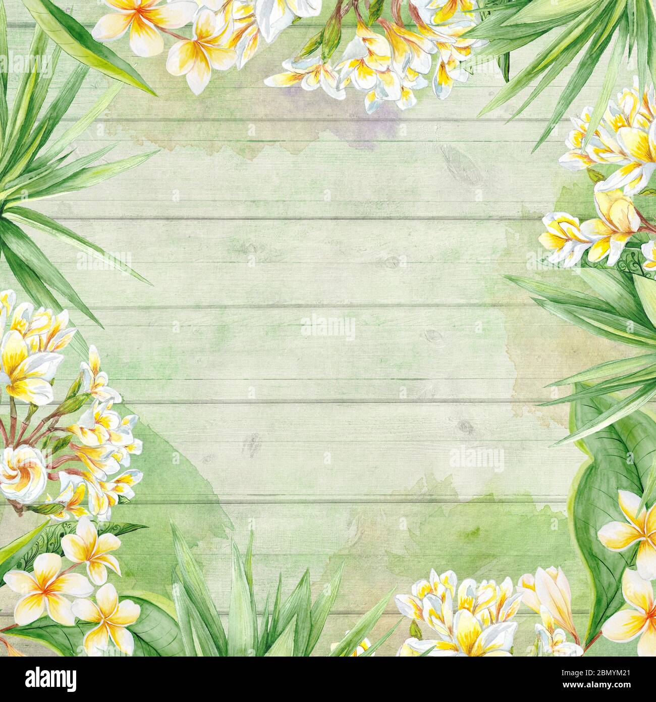 Watercolor Floral Tropical Vintage Wood Card Template Stock Photo - Alamy