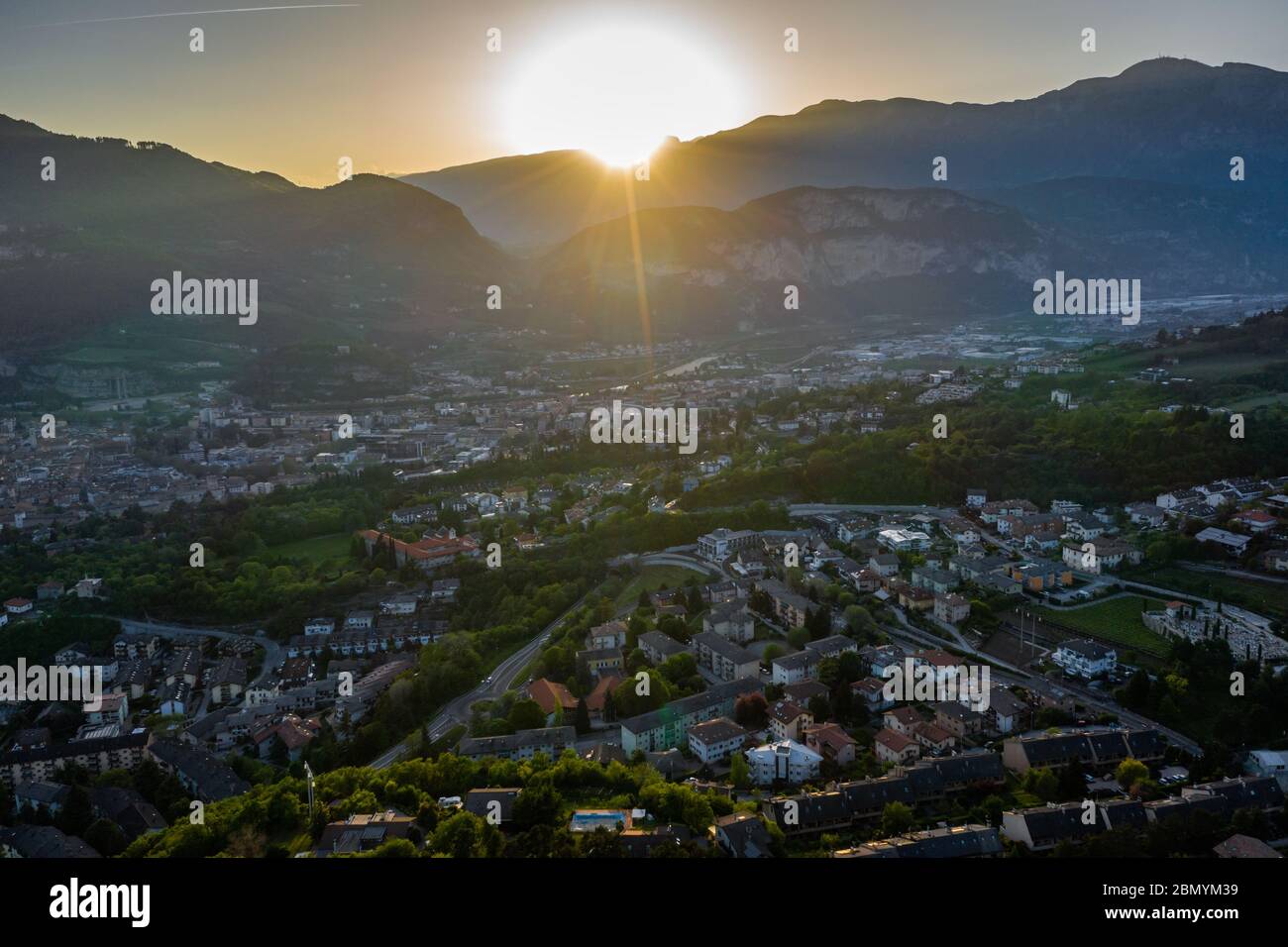 Italy, Trento, 01 May 2019: Panorama of the city at sunset, facade of ...