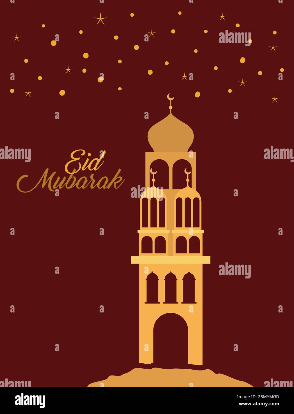 Eid mubarak gold temple and stars vector design Stock Vector Image ...