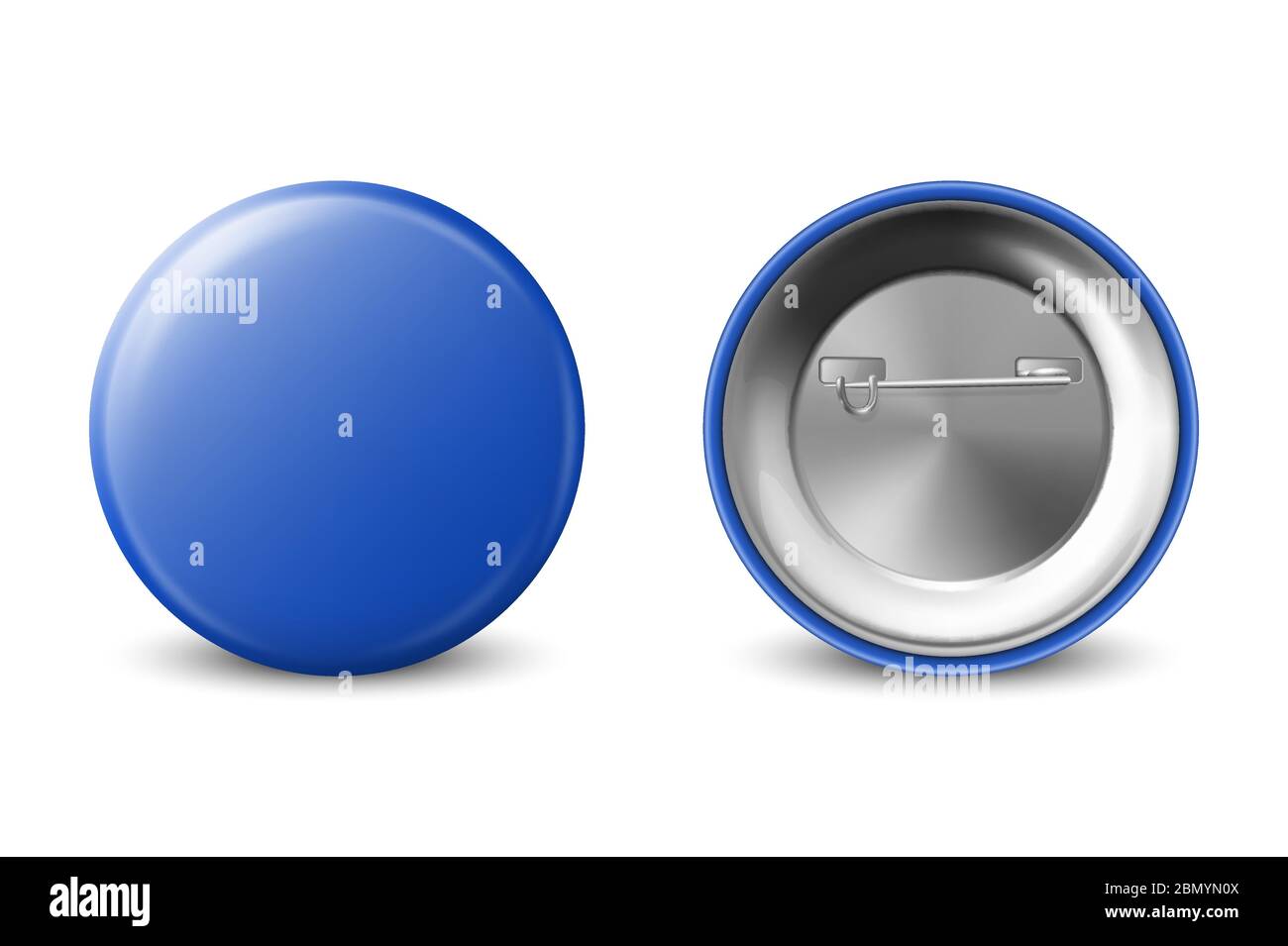 Vector 3d Realistic Blue Metal, Plastic Blank Button Badge Icon Set ...