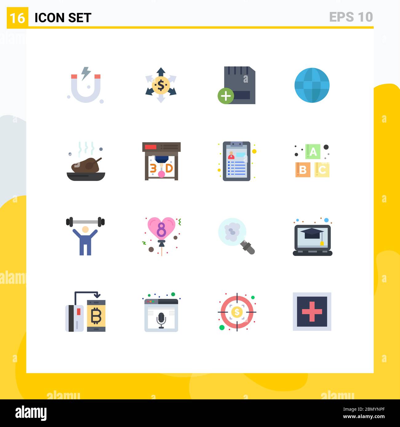 Stock Vector Icon Pack of 16 Line Signs and Symbols for food, chicken ...