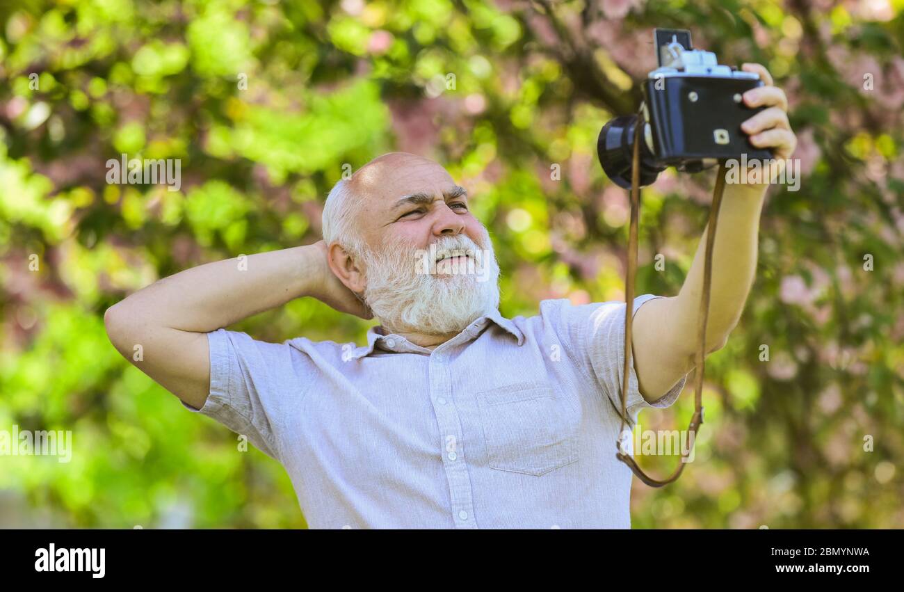 Self portrait. Memories in snap. Retro equipment for taking photo ...