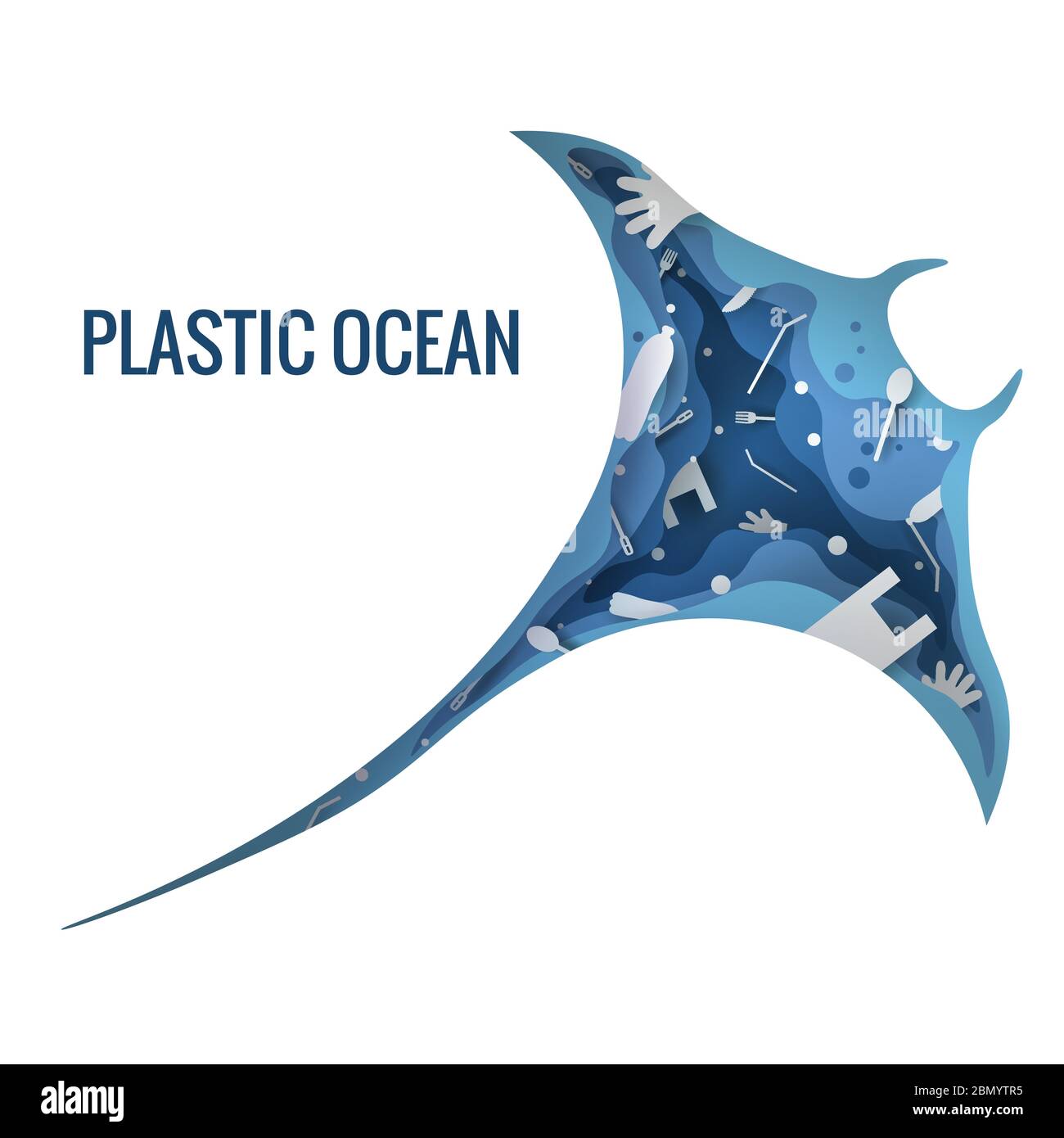 Plastic trash planet pollution concept vector illustration. Sea ...