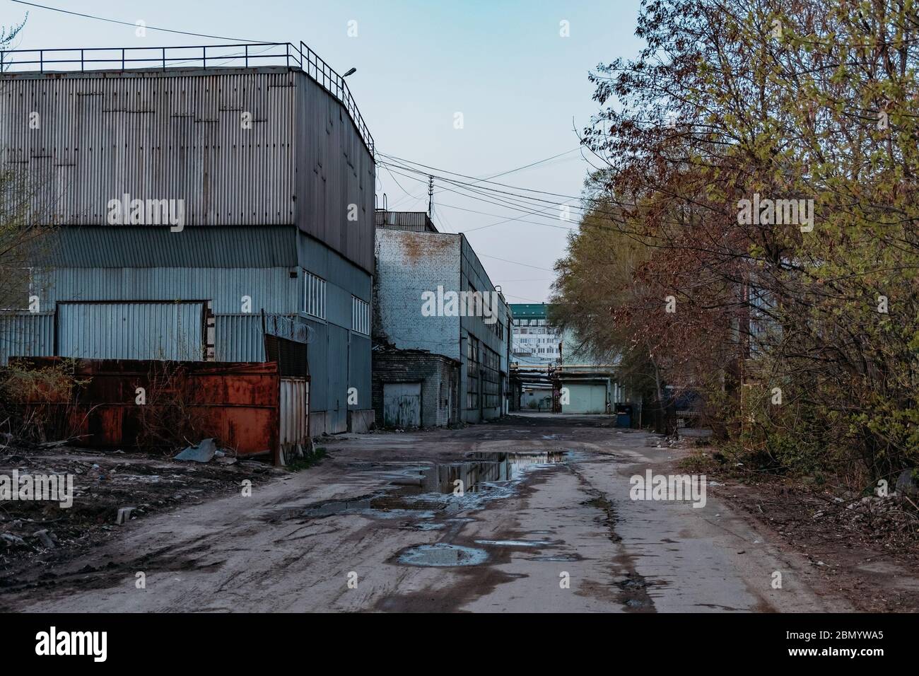 Depressive territory of abandoned industrial area, old warehouses Stock ...