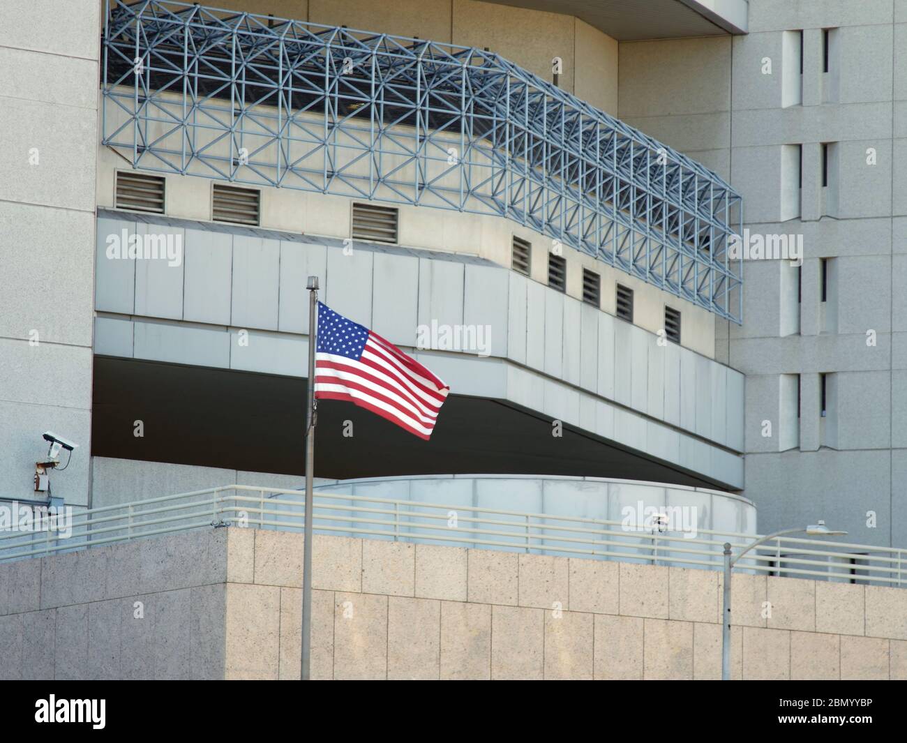 Prison Correctional Facility Close Up with American Flag Stock Photo ...