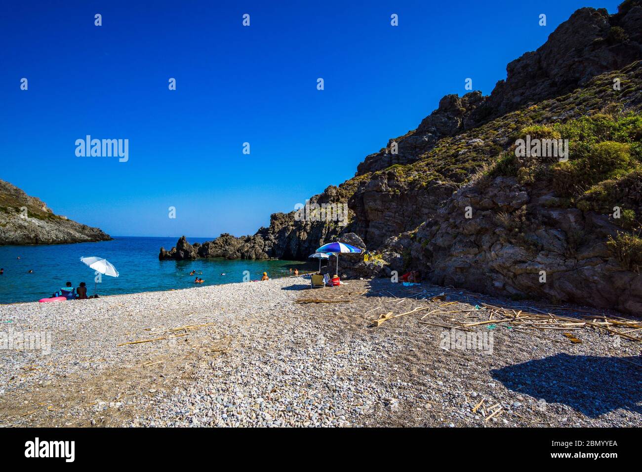 The beautiful pebbled beach of Chalkos in Kythera. Amazing scenery with ...