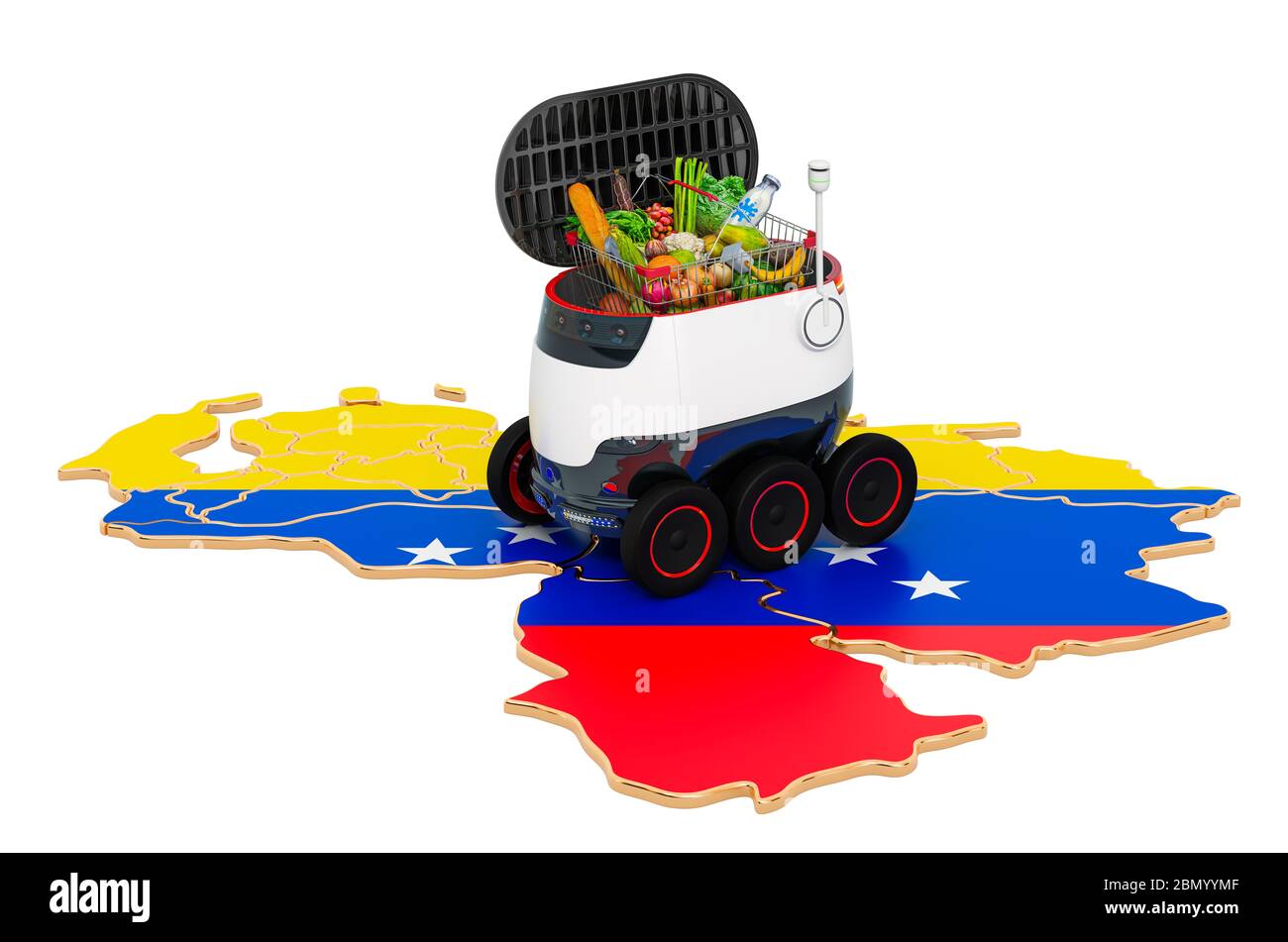 Autonomous delivery robot in Venezuela, 3D rendering isolated on white ...