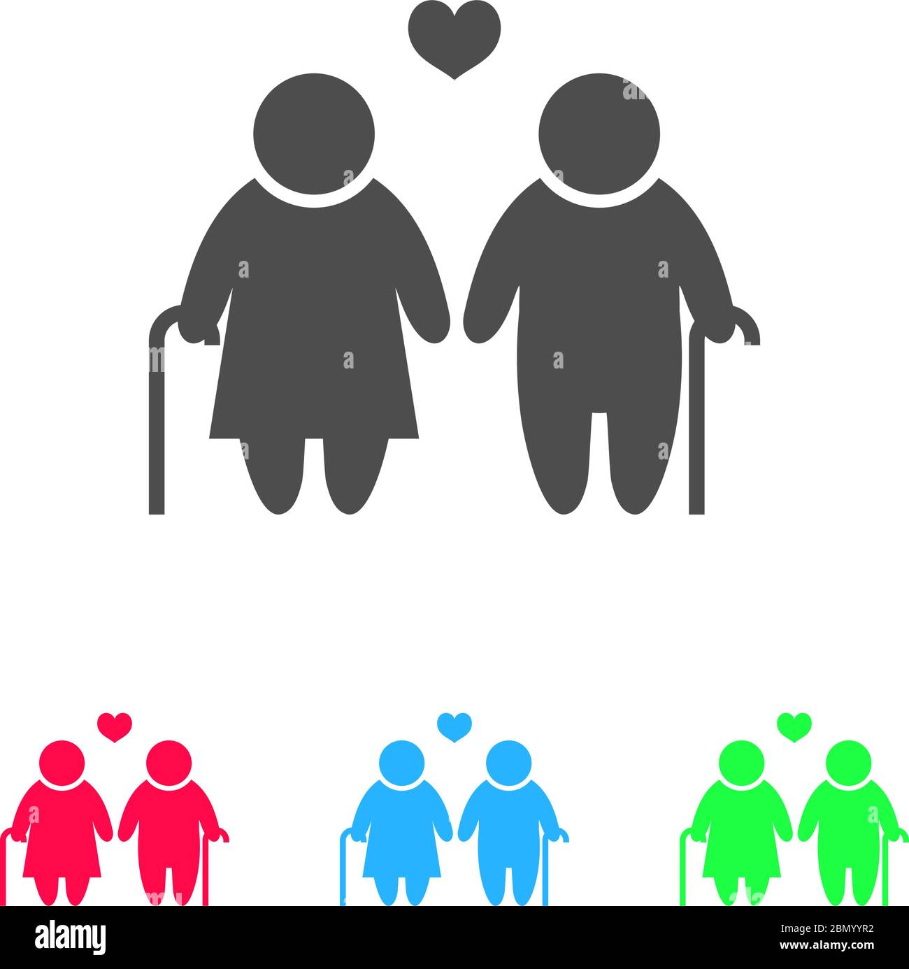 Old couple love people icon flat. Color pictogram on white background ...