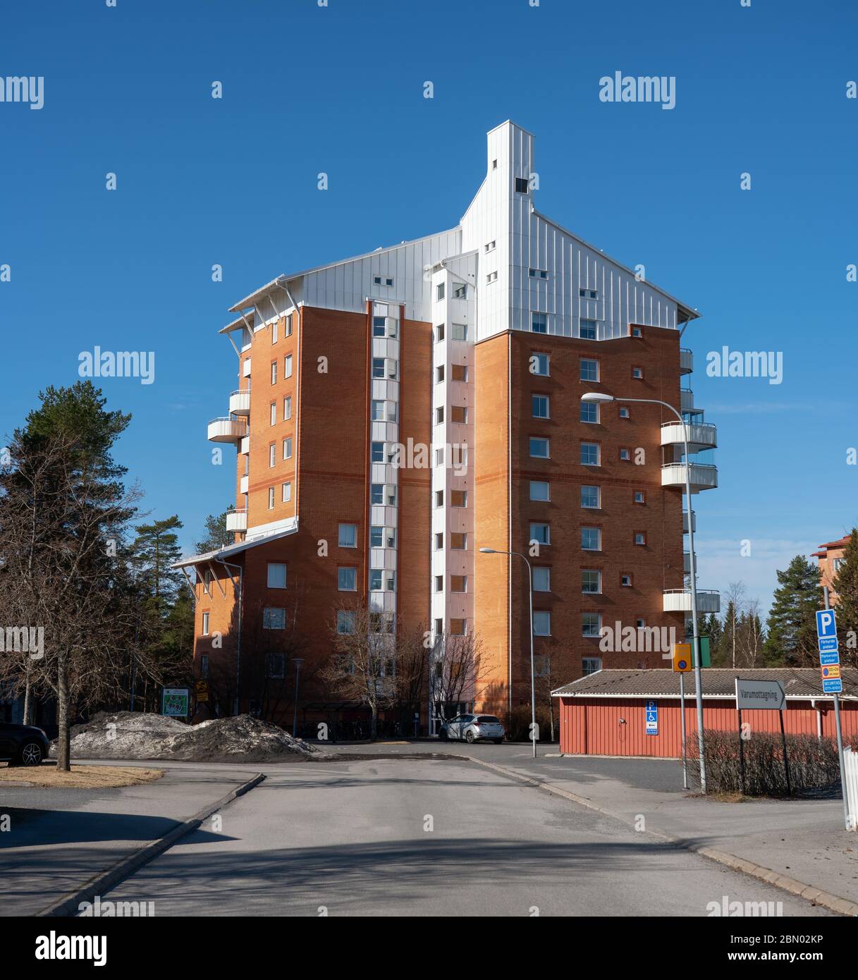 Beautiful residential modern mulitelevel building in Sweden. Decorated ...