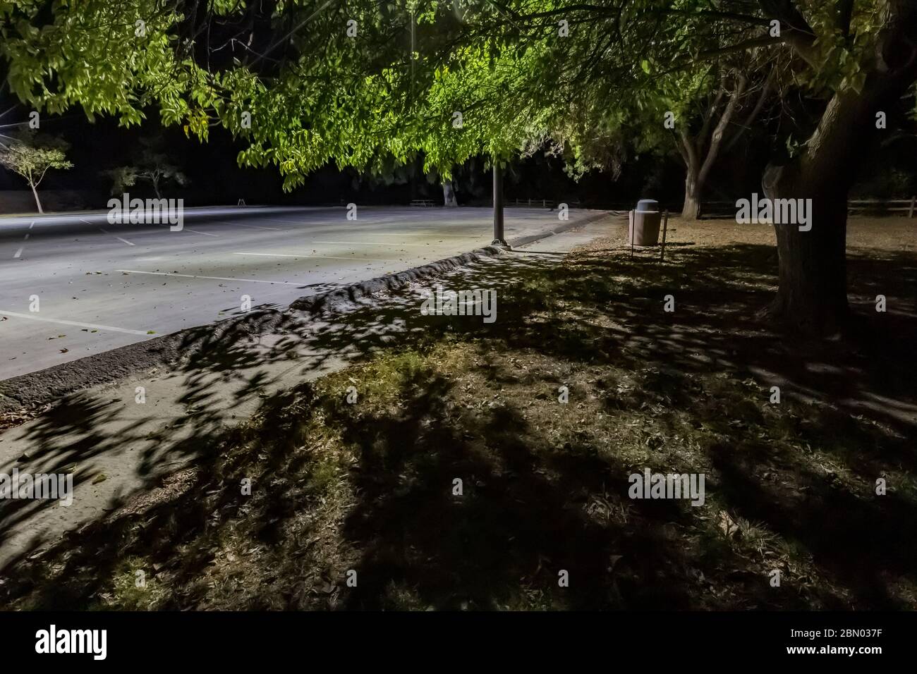 Desolate and lonely parking lot at night in the Colusa-Sacramento River ...