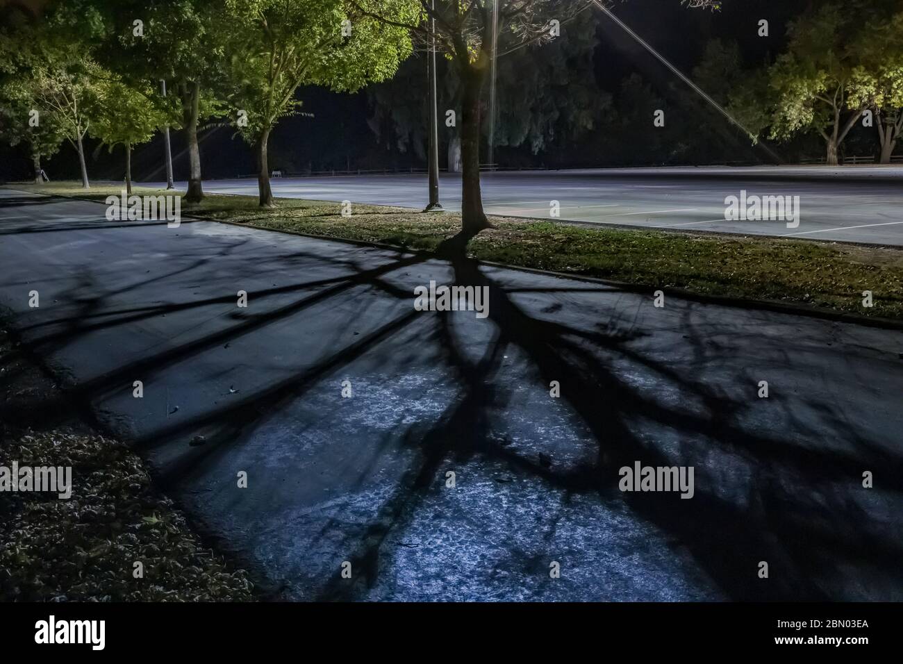 Desolate and lonely parking lot at night in the Colusa-Sacramento River ...