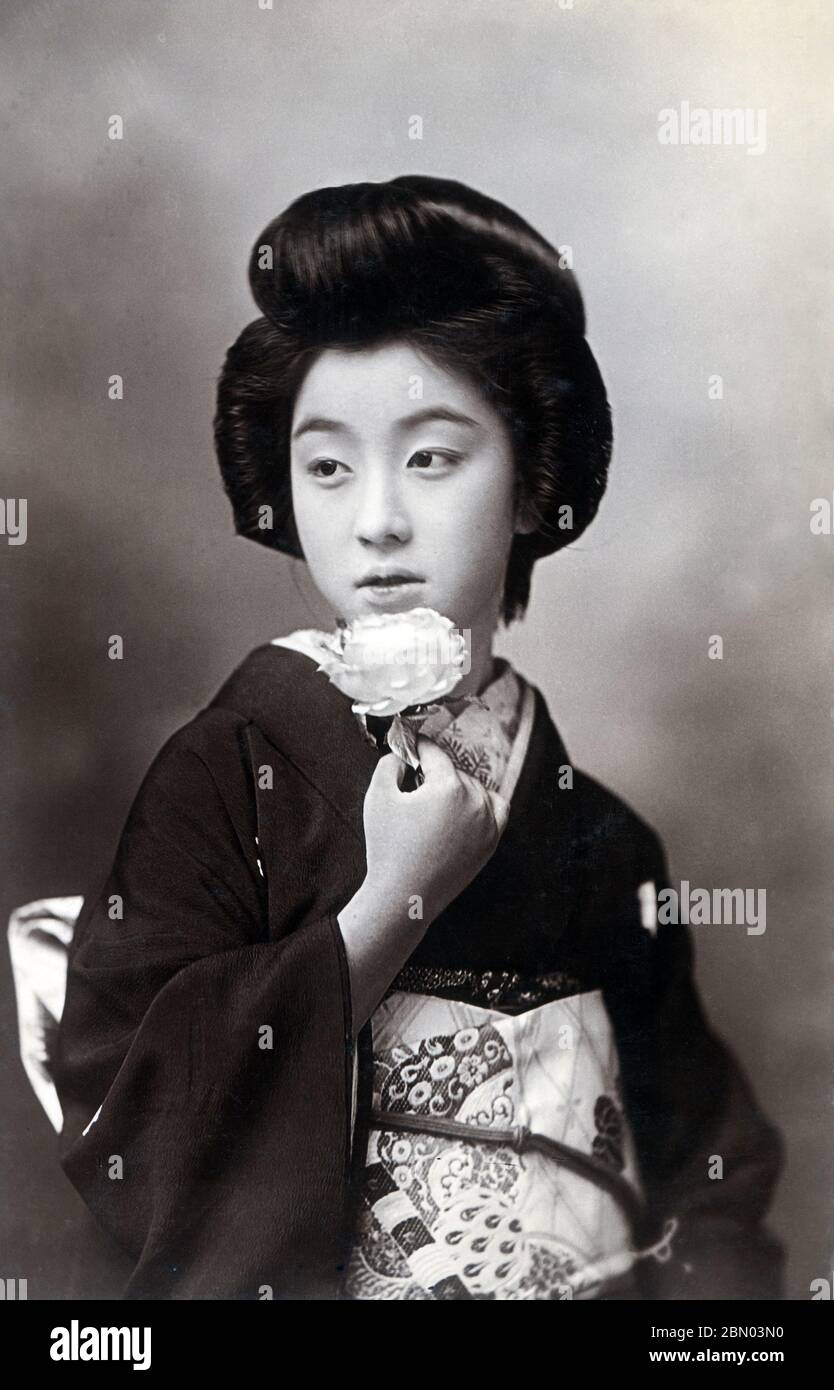[ 1920s Japan - Portrait of a Geisha with a Rose ] — Young geisha in ...