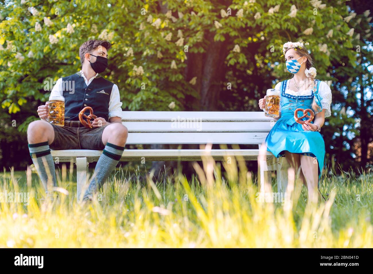 Social distancing in Bavaria at the beer garden Stock Photo - Alamy
