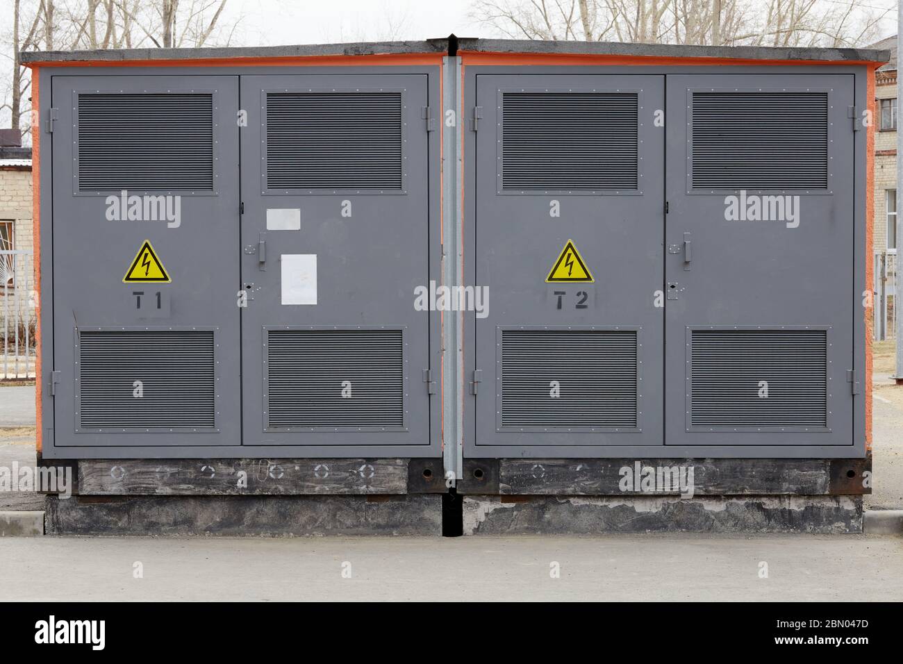 Power utility box on a power transformer in substation switchyard Stock ...