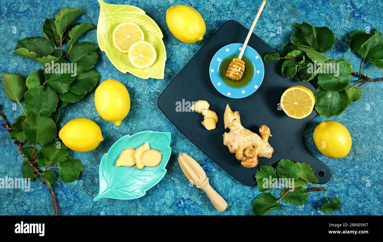 Ginger, honey and lemon herbal tea preparation with high levels of ...