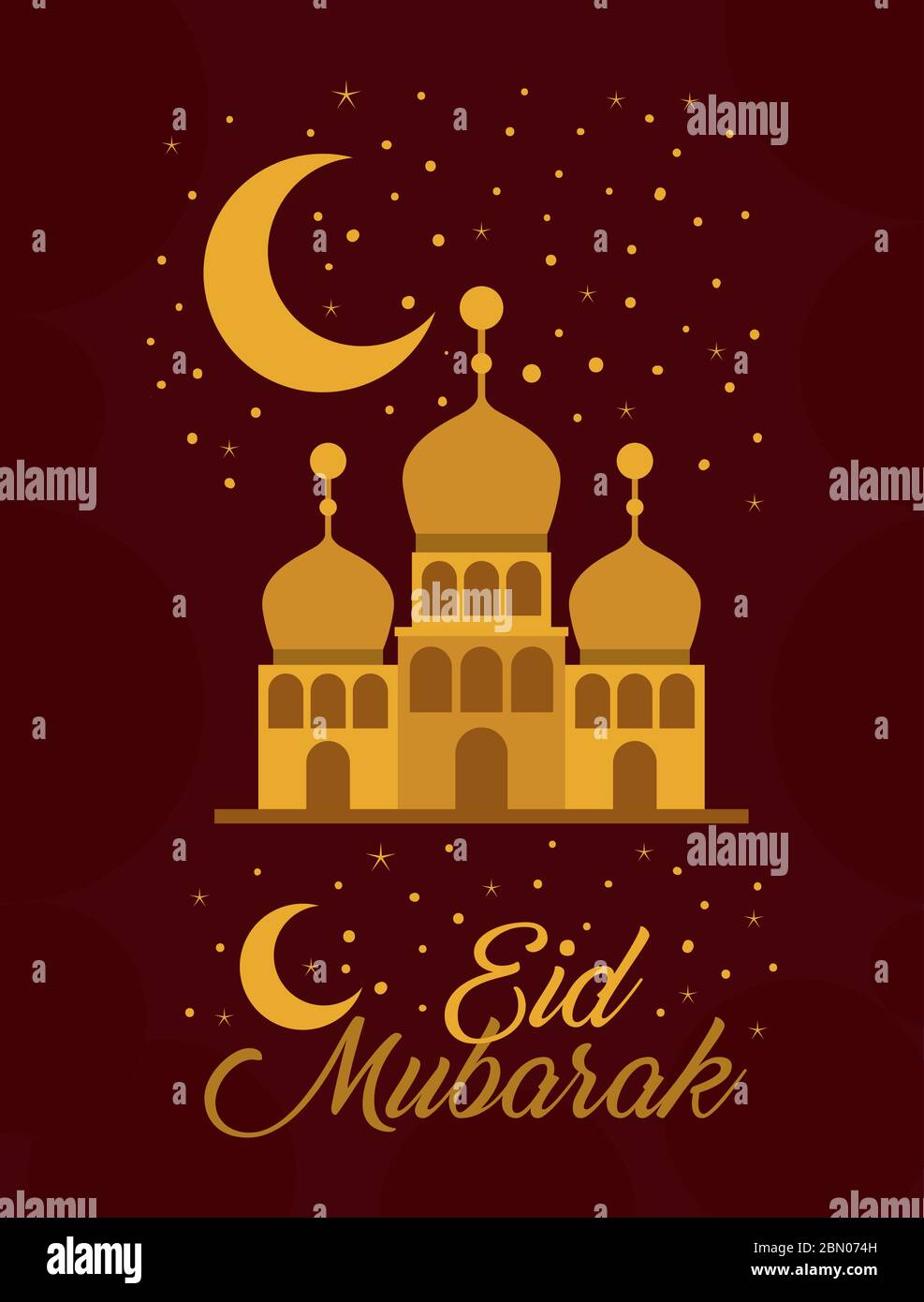 Eid mubarak gold temple with moon and stars vector design Stock Vector ...