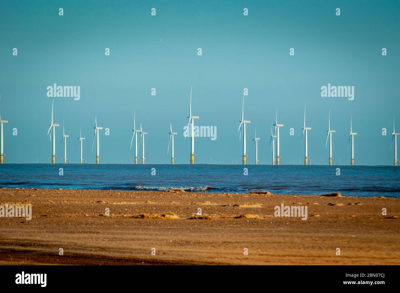 Wind farm off the coast of Lincolnshire near Skegness, UK Stock Photo ...