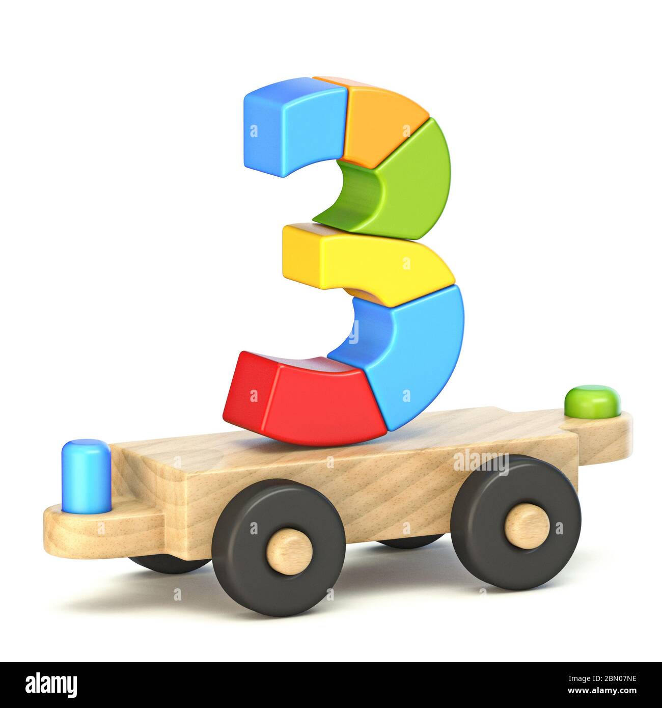 Wooden train Number 3 THREE 3D render illustration isolated on white ...