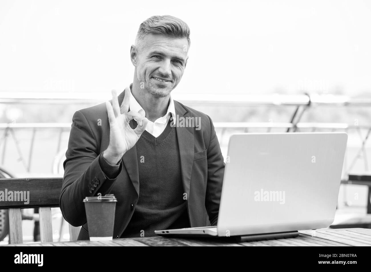 successful man working in cafe. good morning vibes. modern life concept ...