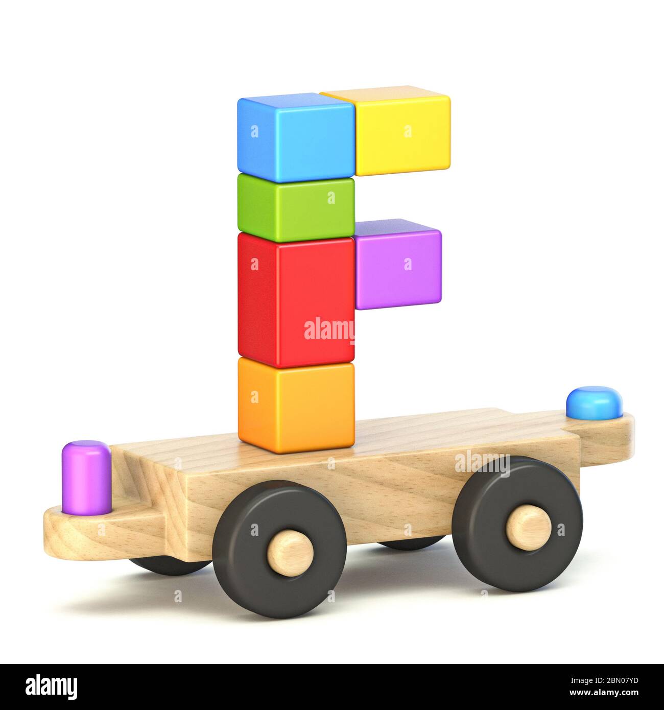 Wooden train font Letter F 3D render illustration isolated on white ...