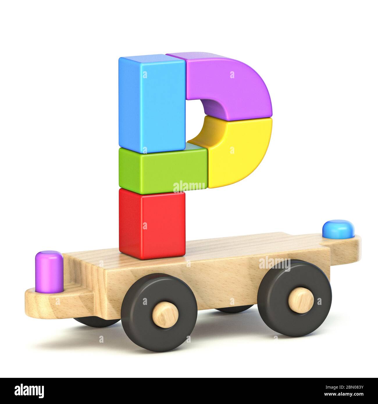 Wooden train font Letter P 3D render illustration isolated on white ...