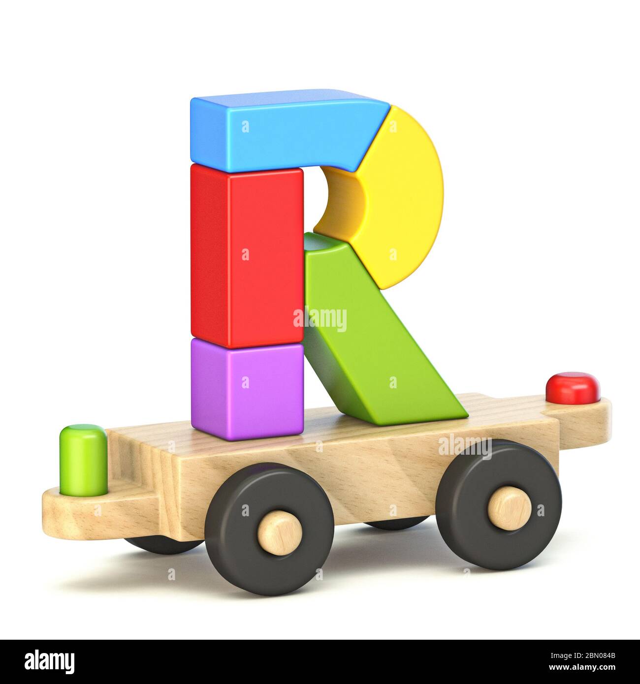Wooden train font Letter R 3D render illustration isolated on white ...