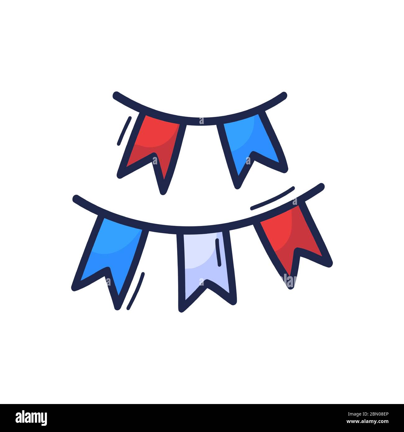 Cute doodle buntings in hand drawn in cartoon style colors for nautical ...
